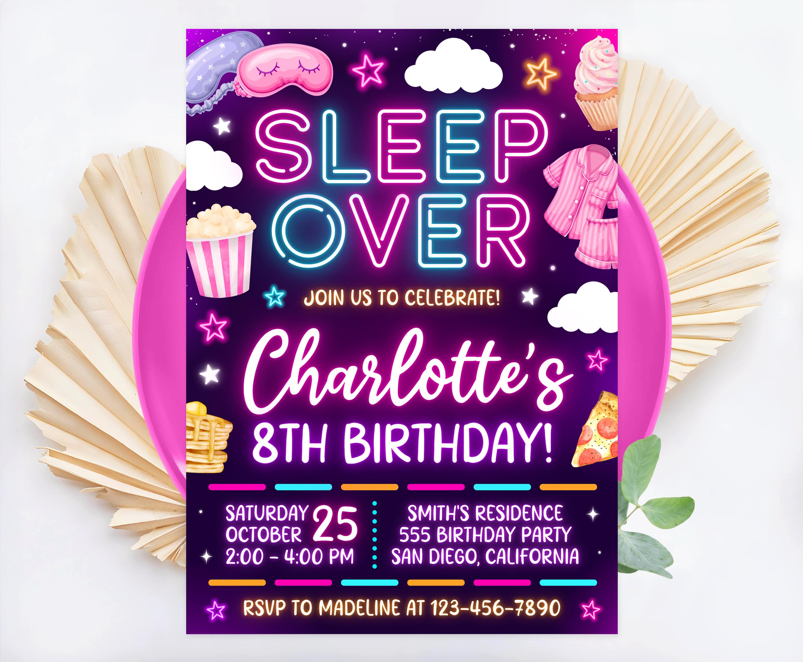 Sleepover Birthday Invitation, Slumber Party Birthday Invite, Pajama ...