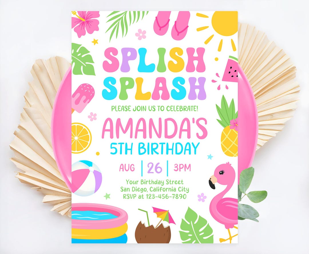 Editable Splish Splash Birthday Invitation, Girl Pool Party Invitation ...
