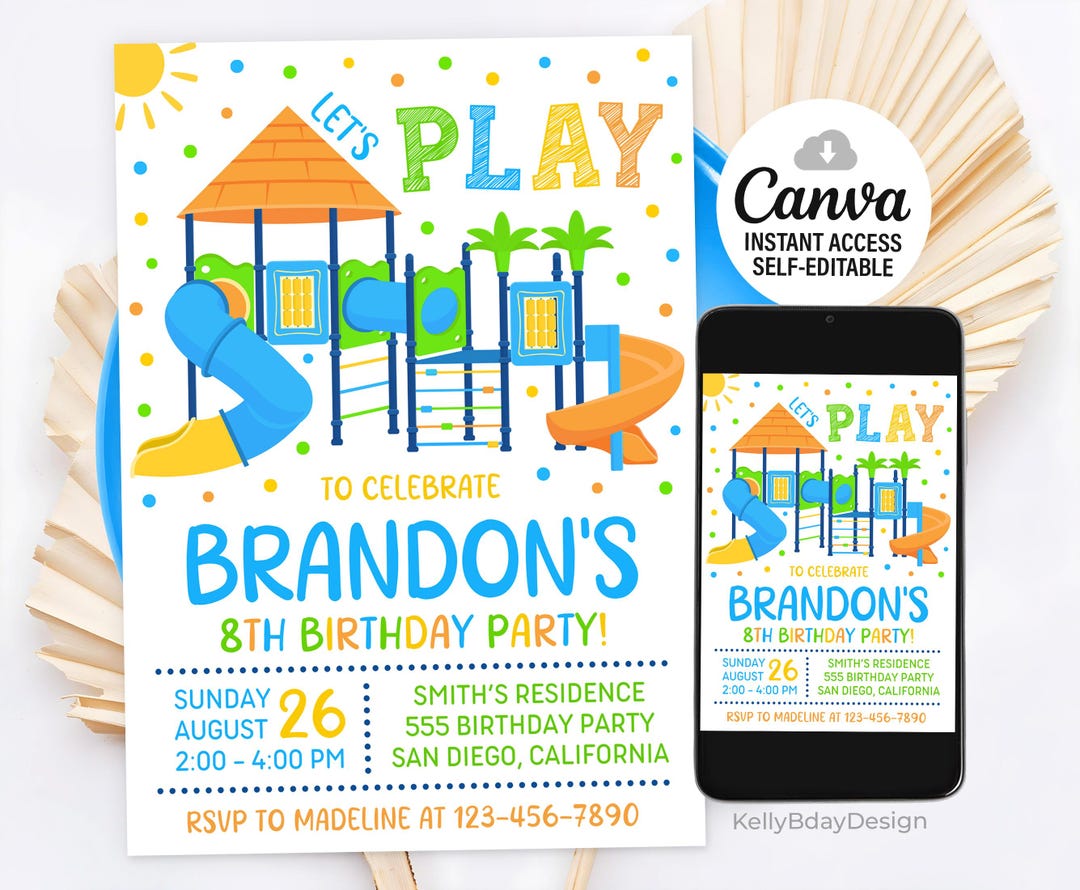 Playground Birthday Invitation, Jungle Gym Party Invitation, Editable ...