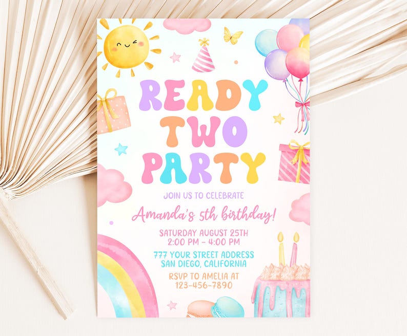 Editable Ready Two Party Invitation, 2nd Birthday Girl Invitation ...