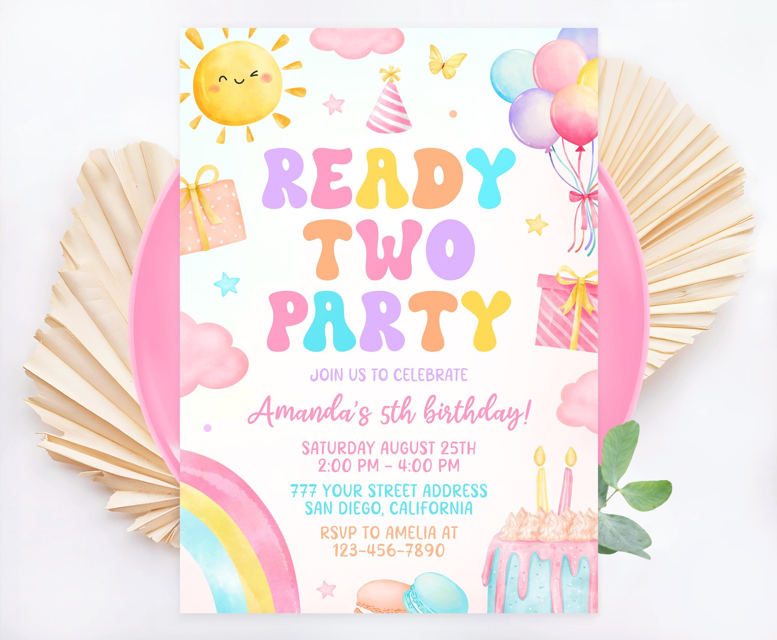 Editable Ready Two Party Invitation, 2nd Birthday Girl Invitation ...