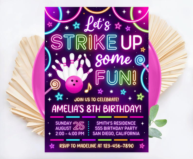Bowling Birthday Invitation, Bowling Party Invite, Let's Strike up Some ...