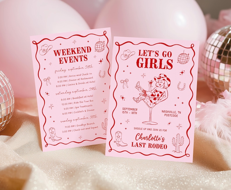 Last Rodeo Bachelorette Itinerary, Disco Cowgirl Bachelorette Invite ...