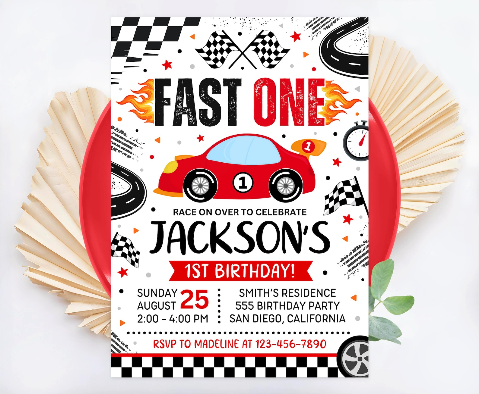Fast One Birthday Invitation, Race Car Birthday Invite, Fast One ...