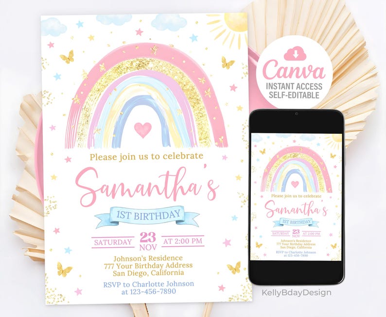 Rainbow Birthday Invitation, Rainbow of Fun Birthday Invite, Colorful ...