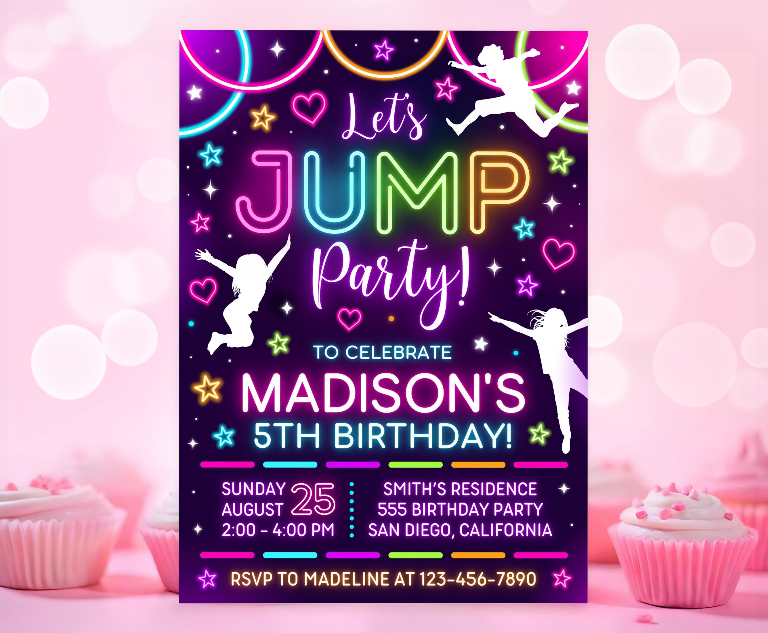 Jump Party Invitation, Jump Birthday Invite, Let's Jump Party, Editable ...