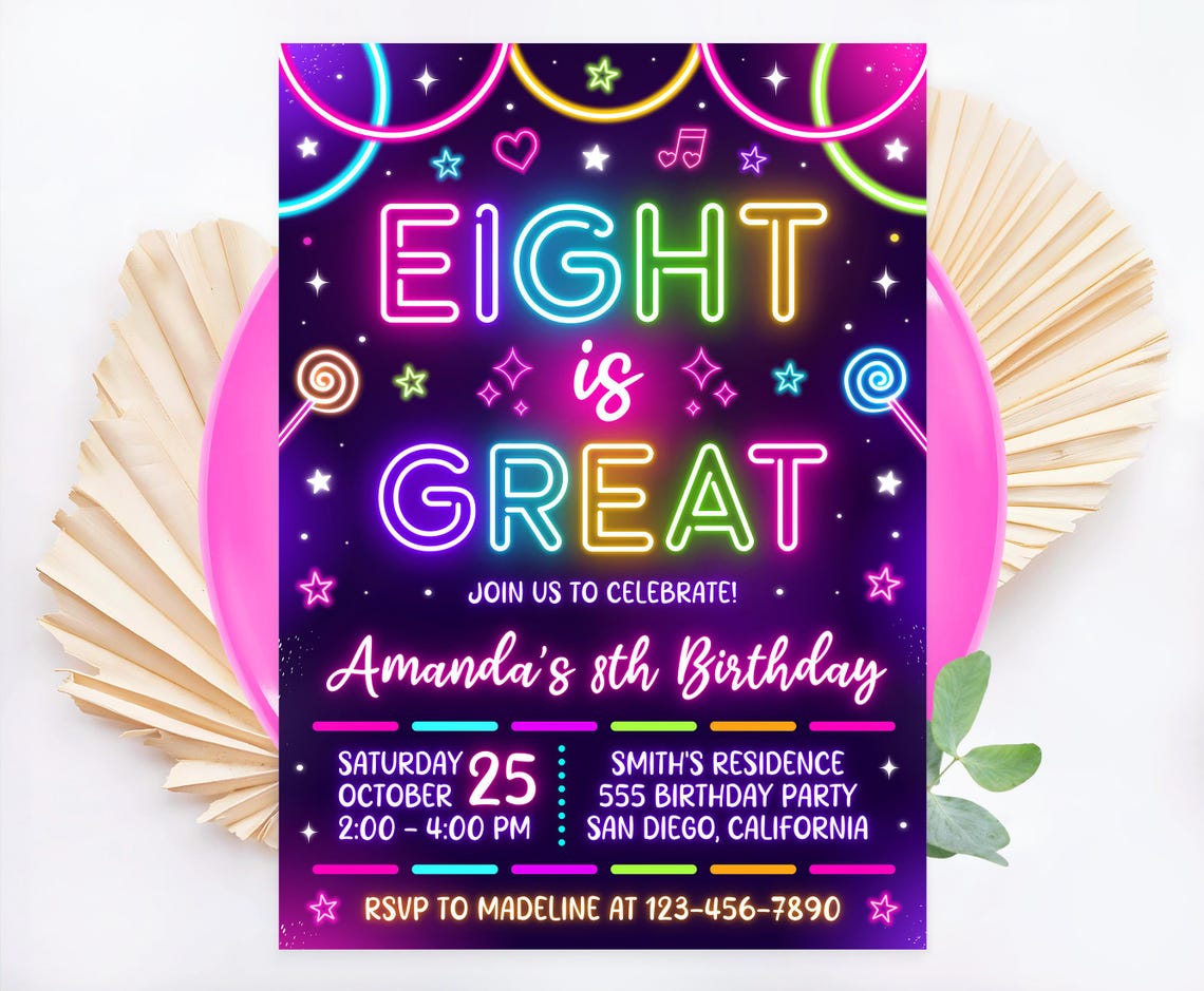Eight is Great Birthday Invitation, 8th Birthday Girl Invite, Eight is ...