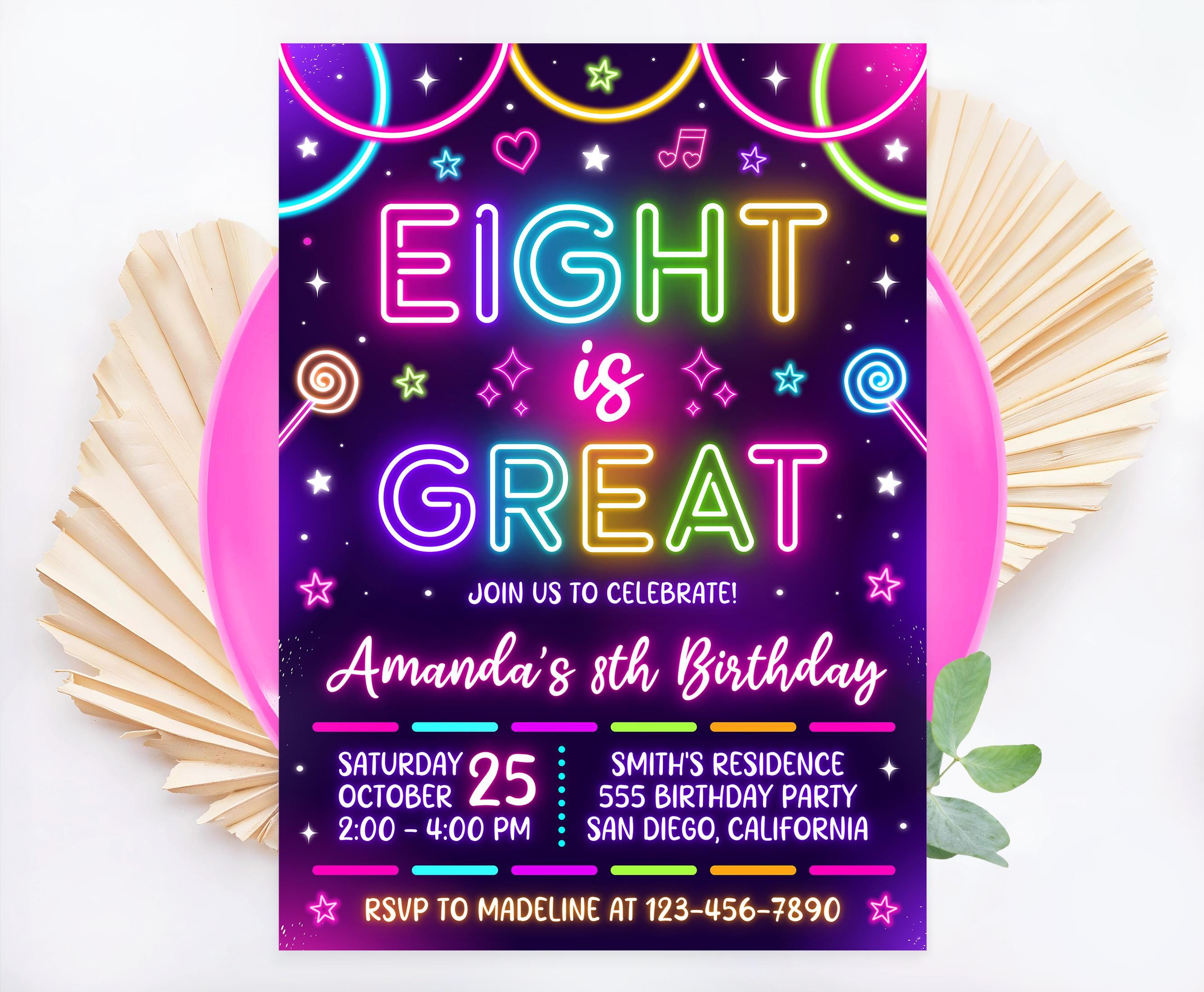 Eight is Great Birthday Invitation, 8th Birthday Girl Invite, Eight is ...