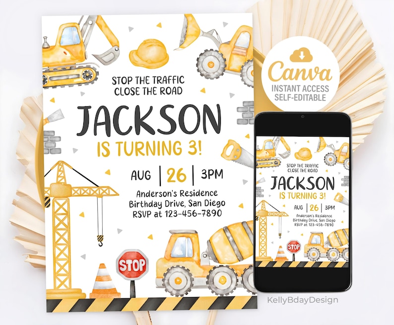 Editable Construction Invitation, Construction Birthday Invite, Dump ...