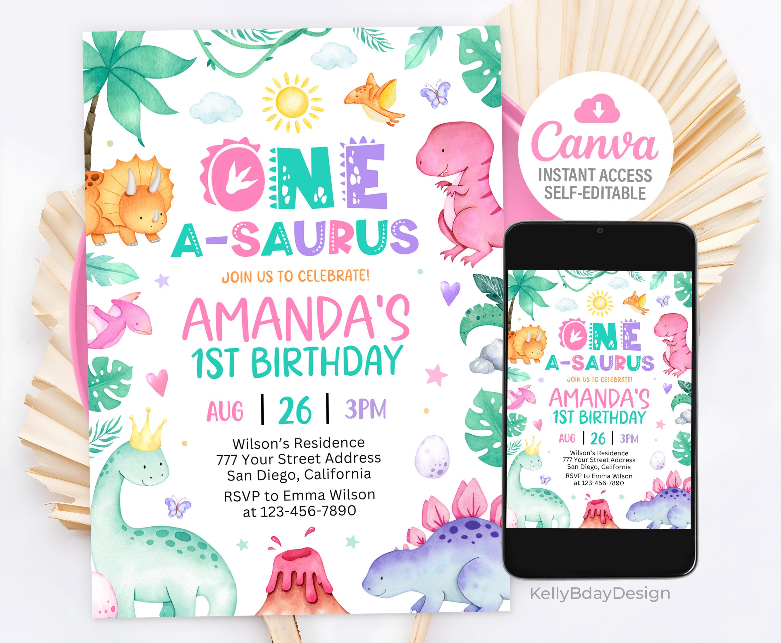 Dinosaur Birthday Party Invitation, One-a-saurus Birthday Invite ...