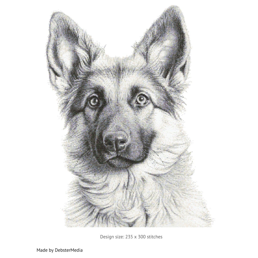 0034 German Shepherd Dog / Greyscale / Cross Stitch Pattern ...