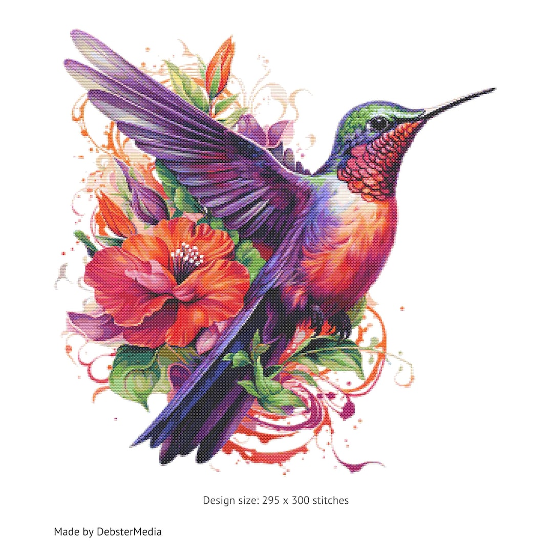 0021 Hummingbird With Flowers / Cross Stitch Pattern / Embroidery ...