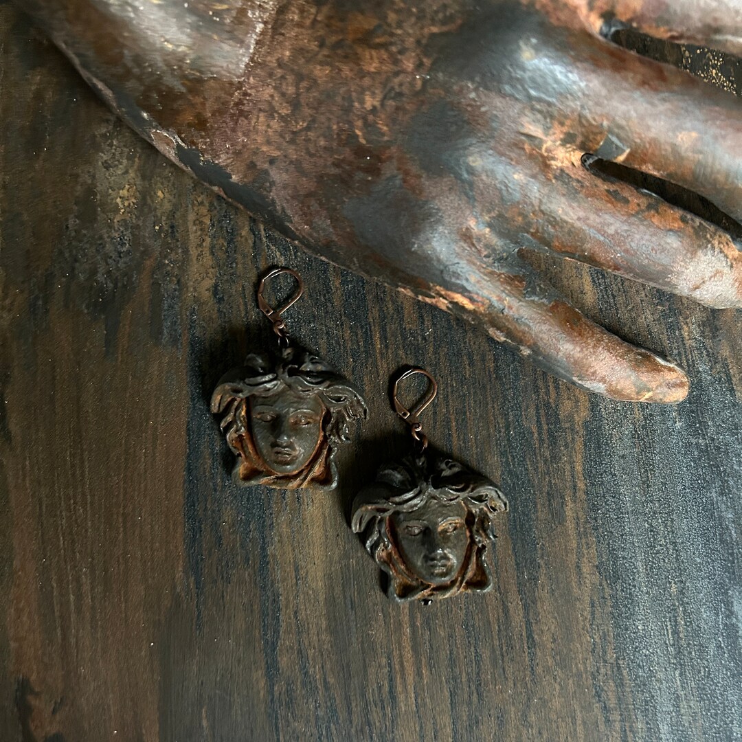 Medusa Artisan Earrings Rusty Iron Gorgon Serpents Greek Mythology - Etsy