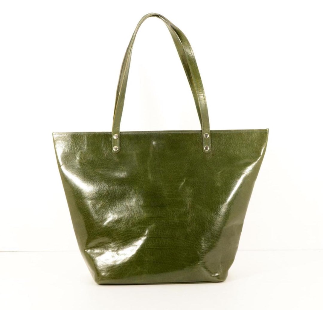 Bolsa tote de couro verde-oliva, bolsa grande de couro feita à mão ...