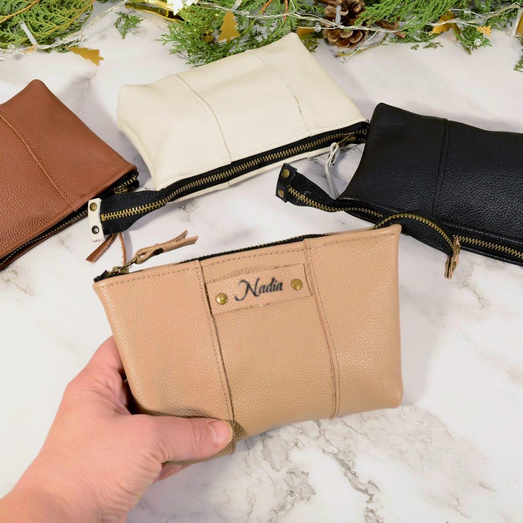 Custom Leather Makeup Bag • Personalized Cosmetic Case • Monogram Pouch ...