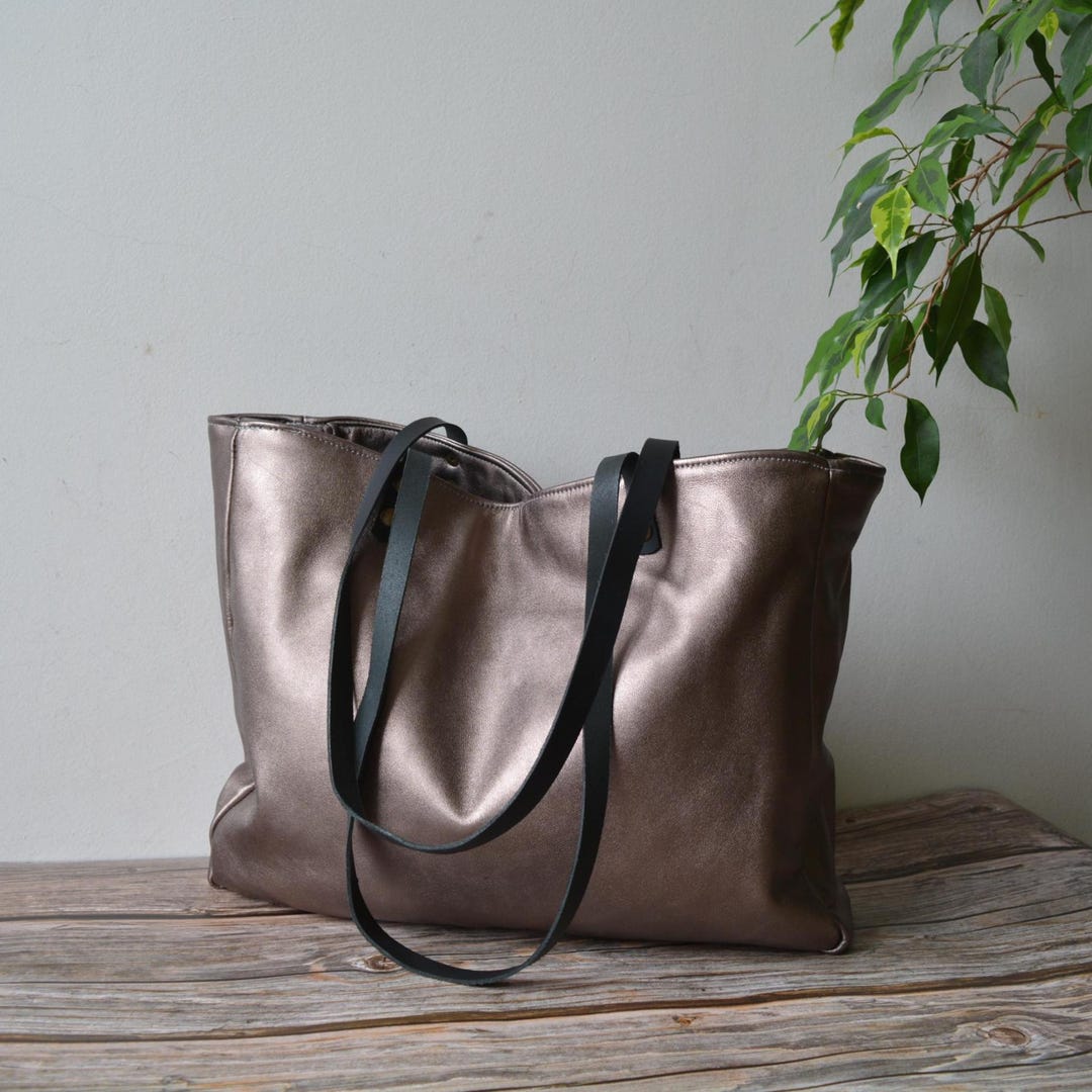 Handcrafted Bronze Leather Tote Bag: Large Slouchy Hobo, Laptop Bag - Etsy