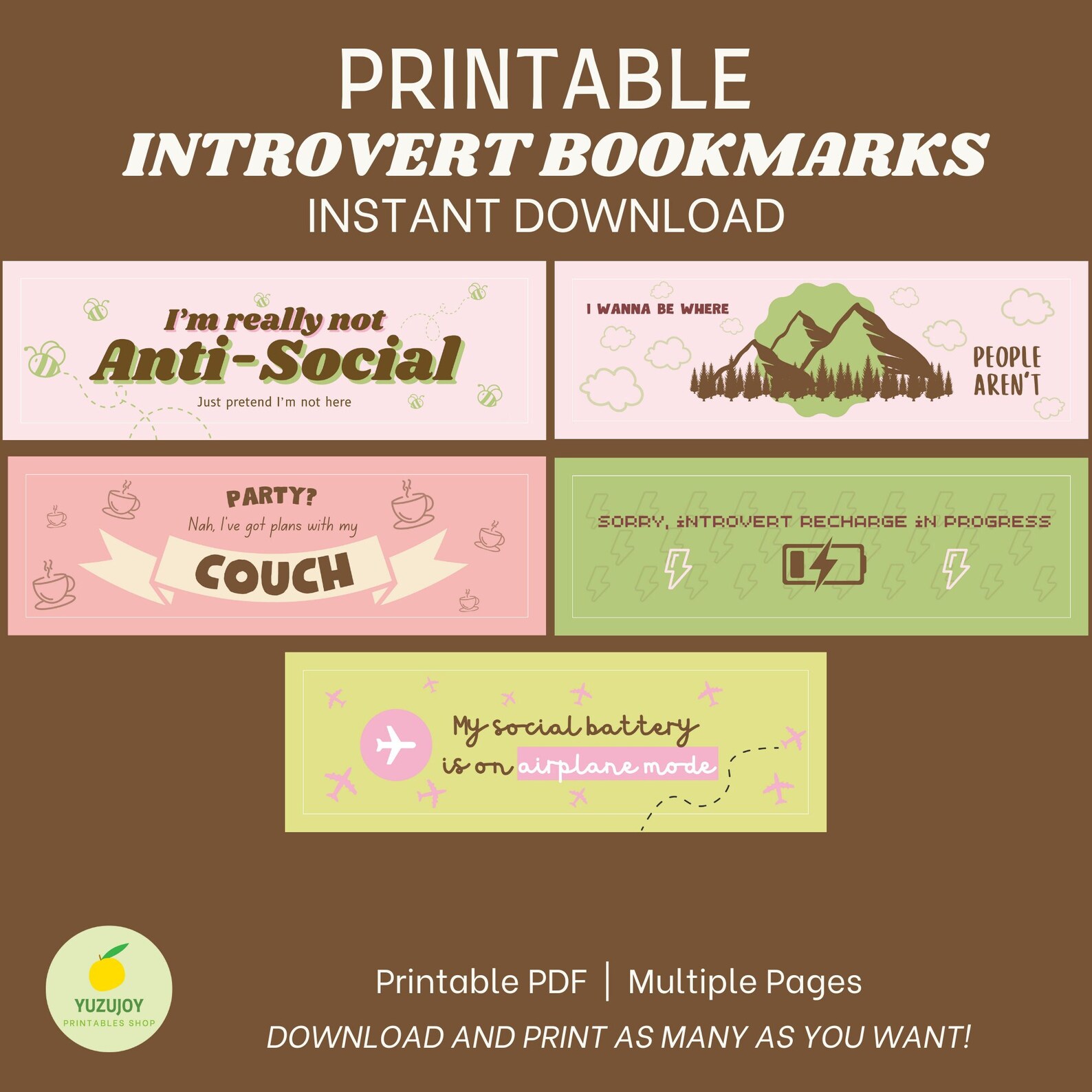 Introvert Gift Bookmark Printable - Ideal for Book Lovers, Teachers and ...