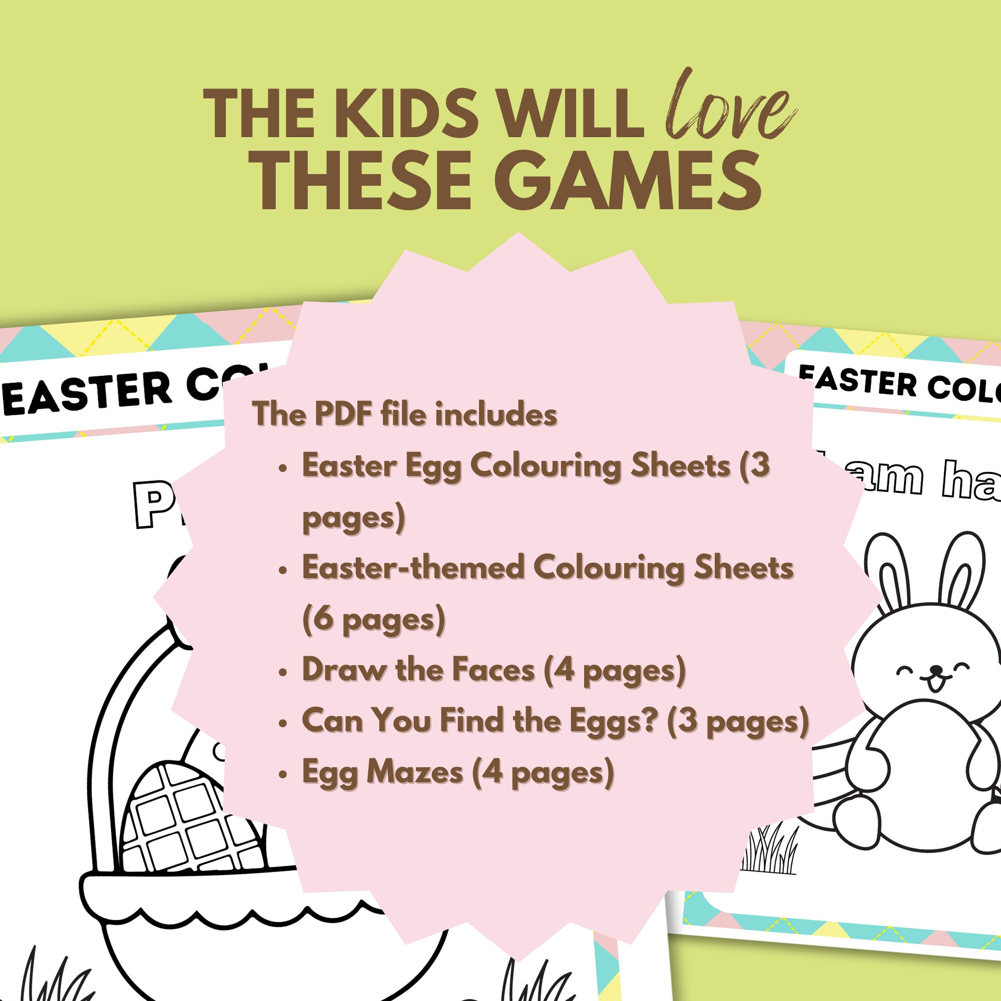 Easter Coloring Book, Easy Kid Coloring Pages, Easter Printable ...