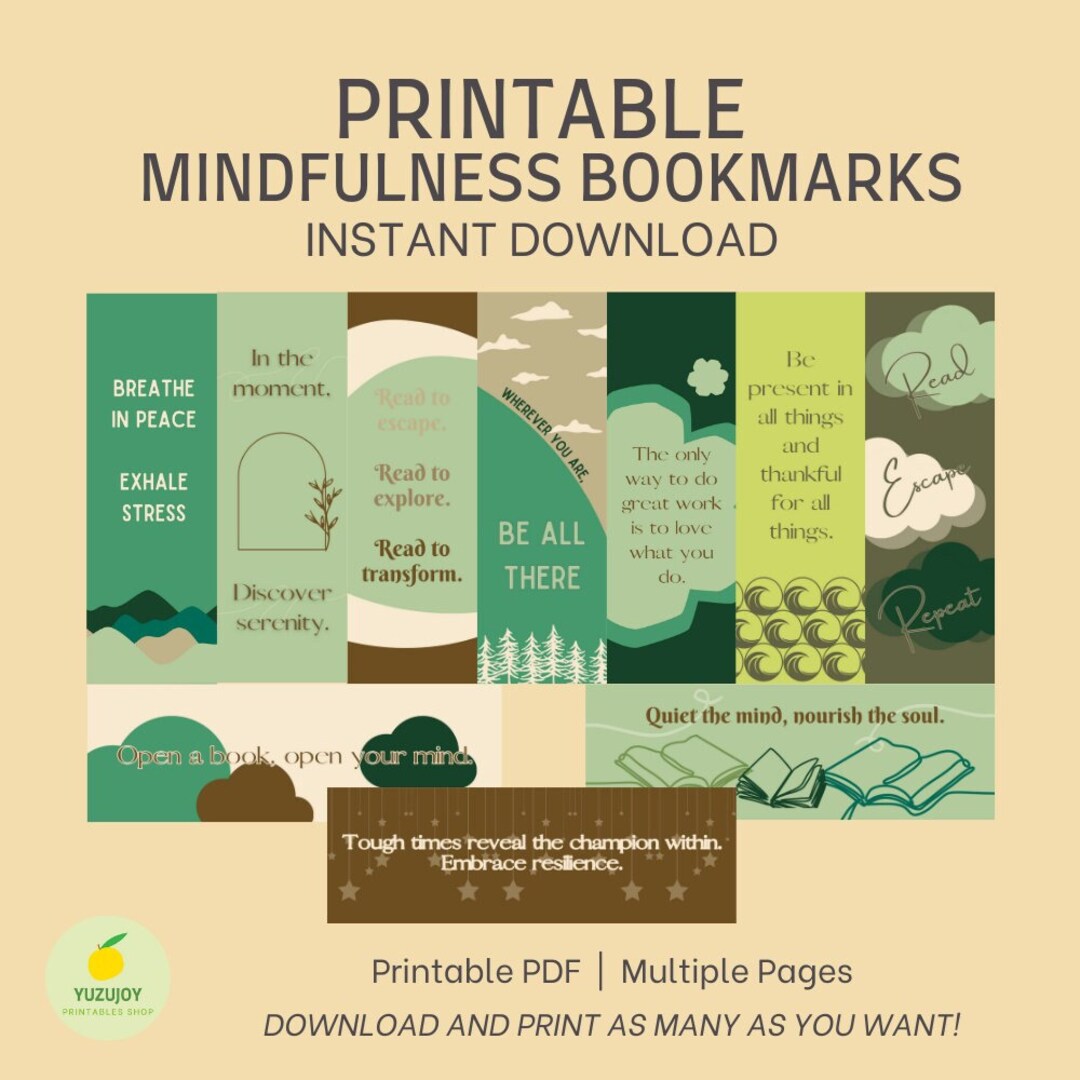 Mindful Bookmark Printable Art: Zen Meditation Gift for Book Lovers ...