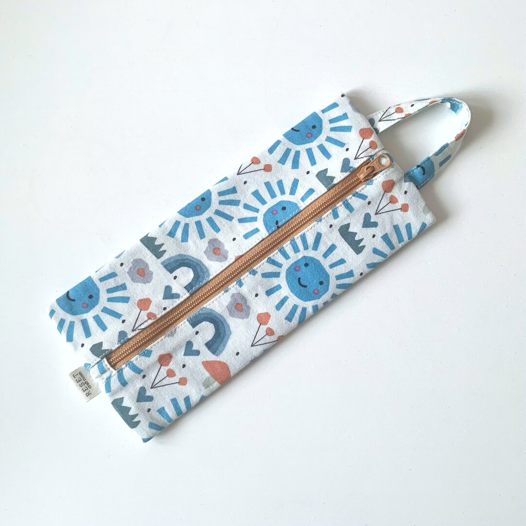 Smiley Face Pencil Case – Cute Sun and Rainbow Fabric Slim Zipper Pouch ...