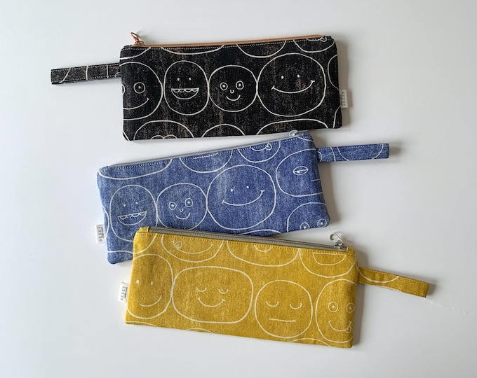 Cartoon Smiley Faces Fabric Slim Pencil Case, Zipper Bag, Zipped Purse ...