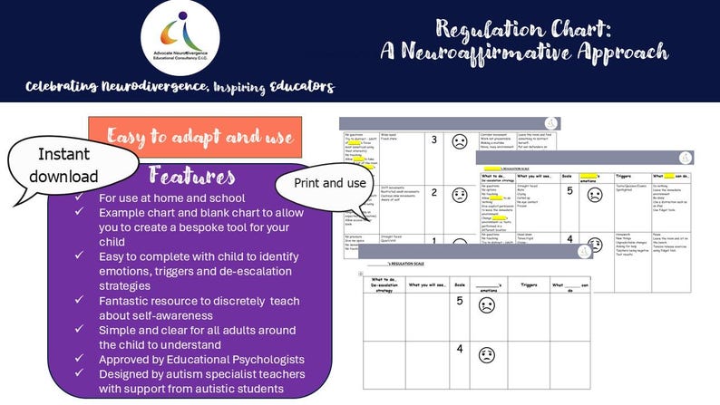 Regulation Chart for Autistic Children and Young People - Etsy