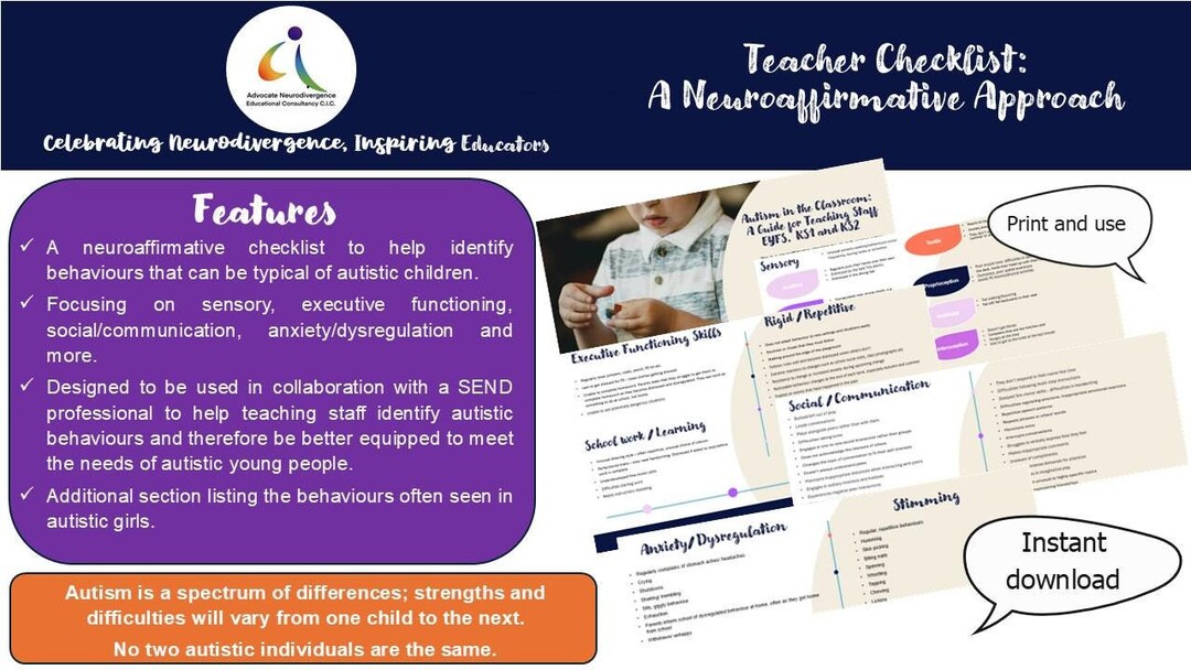 Autism Checklist for Teachers - Etsy