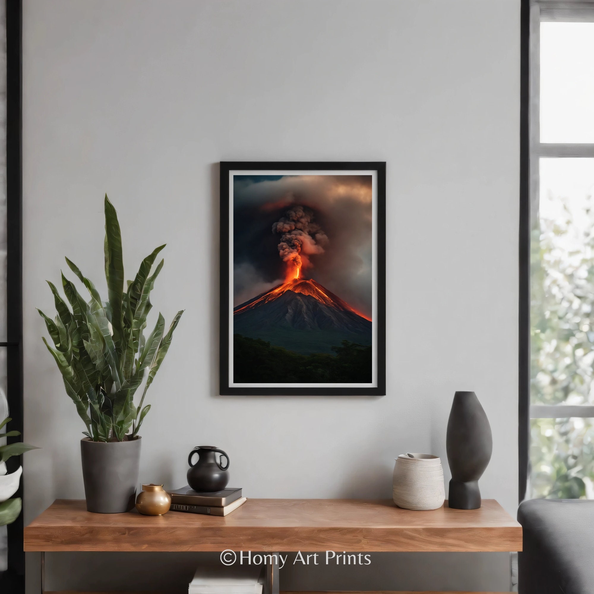 Erupting Volcano Art Print Realistic Painting Printable Wall Art ...