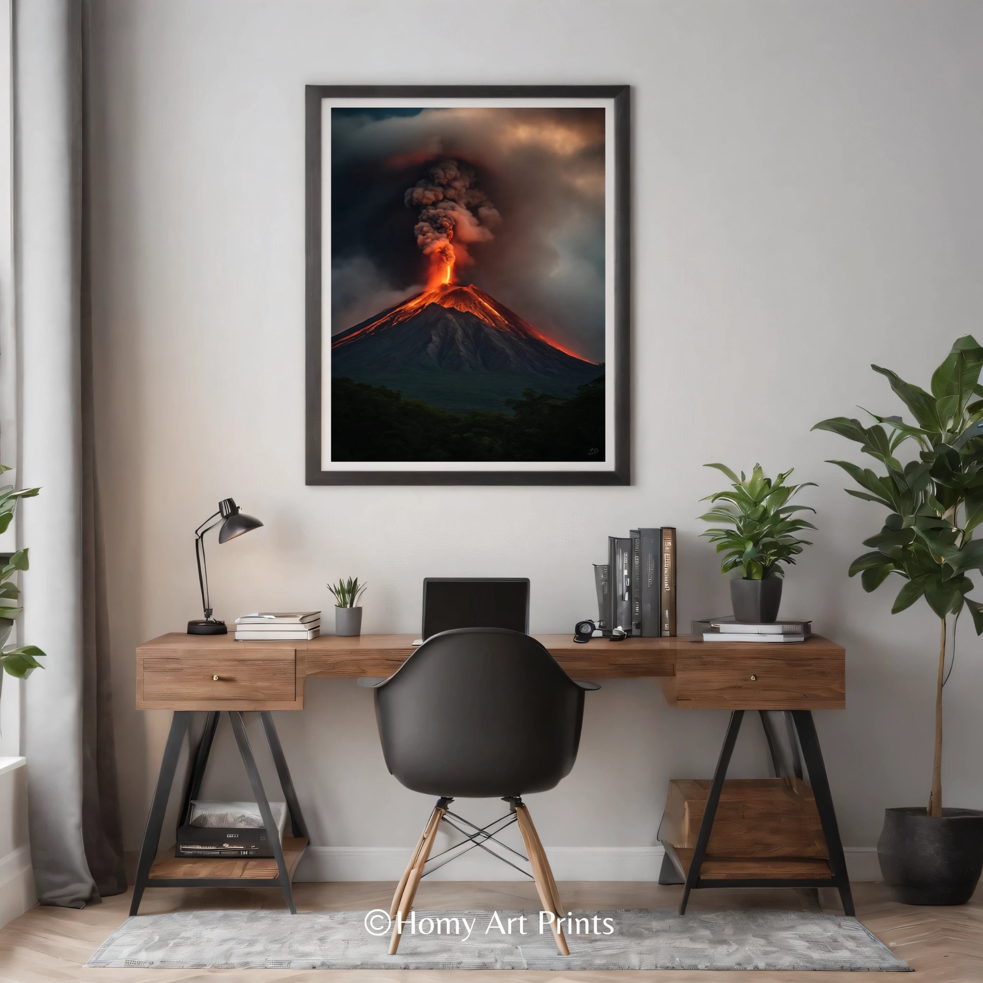 Erupting Volcano Art Print Realistic Painting Printable Wall Art ...
