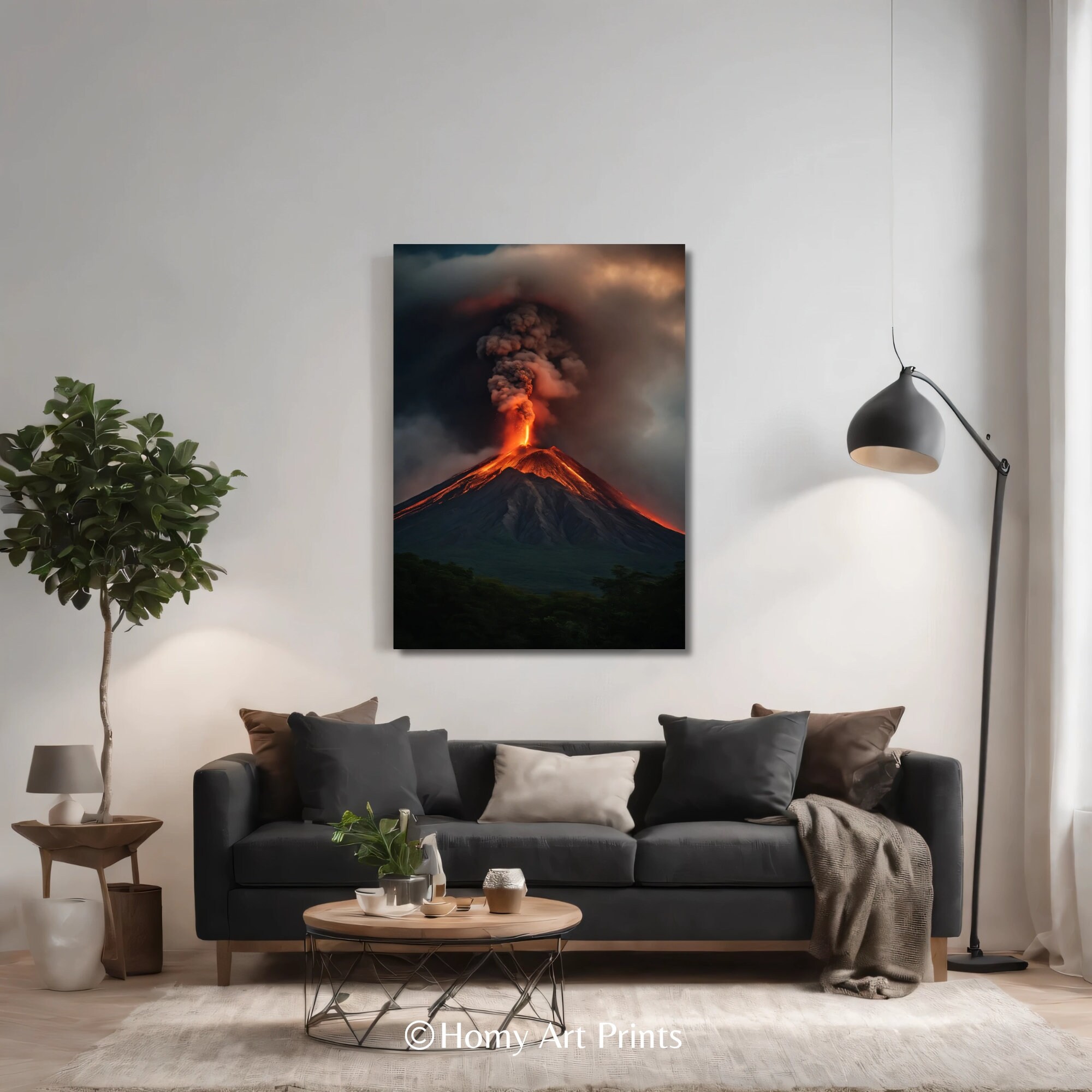 Erupting Volcano Art Print Realistic Painting Printable Wall Art ...