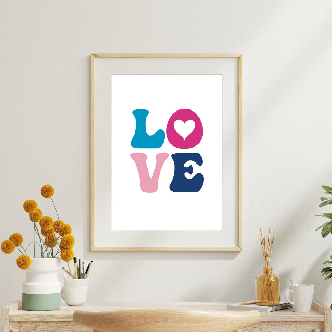 Printable Lettering Wall Art, Pink and Blue Graphic Poster, Minimalist ...