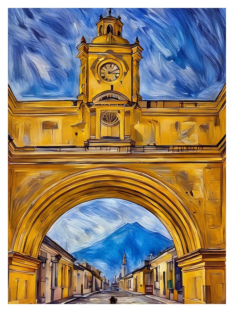 Antigua Guatemala Arch Wall Art Painting, Historic Landmark Travel ...