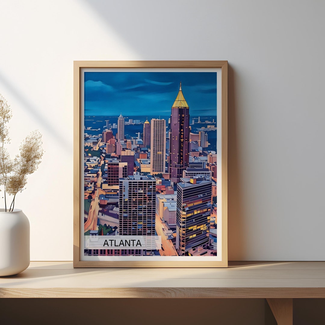 Atlanta Travel Poster, Skyline at Night, Georgia Cityscape Wall Art - Etsy