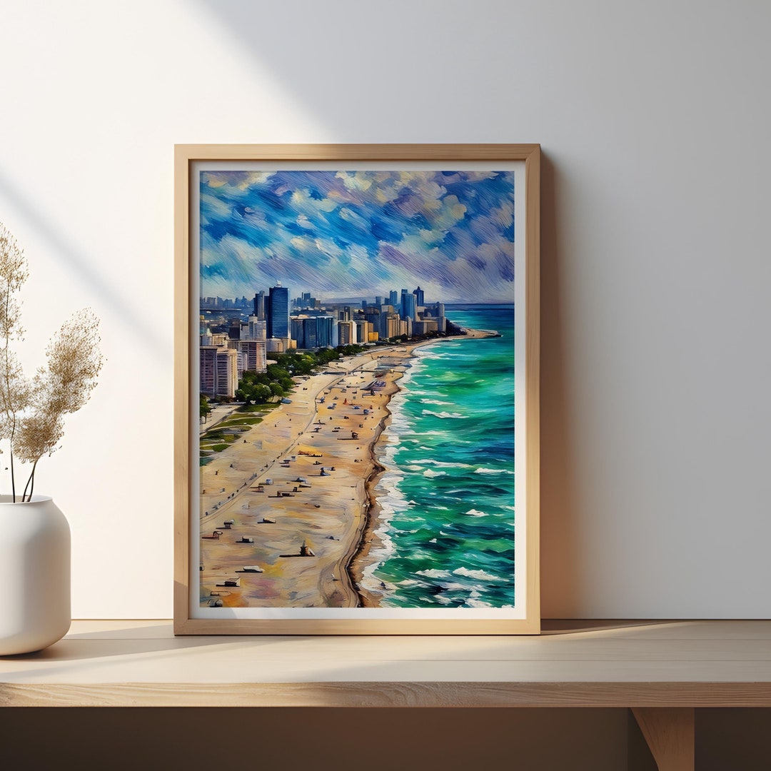 Miami Coastal Skyline Wall Art Painting, Iconic Beach Travel Print ...