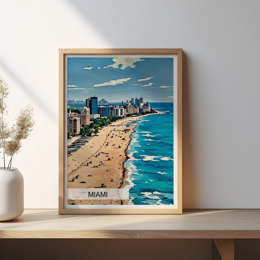 Miami Travel Poster, Iconic Beachfront, Coastal Art Print - Etsy