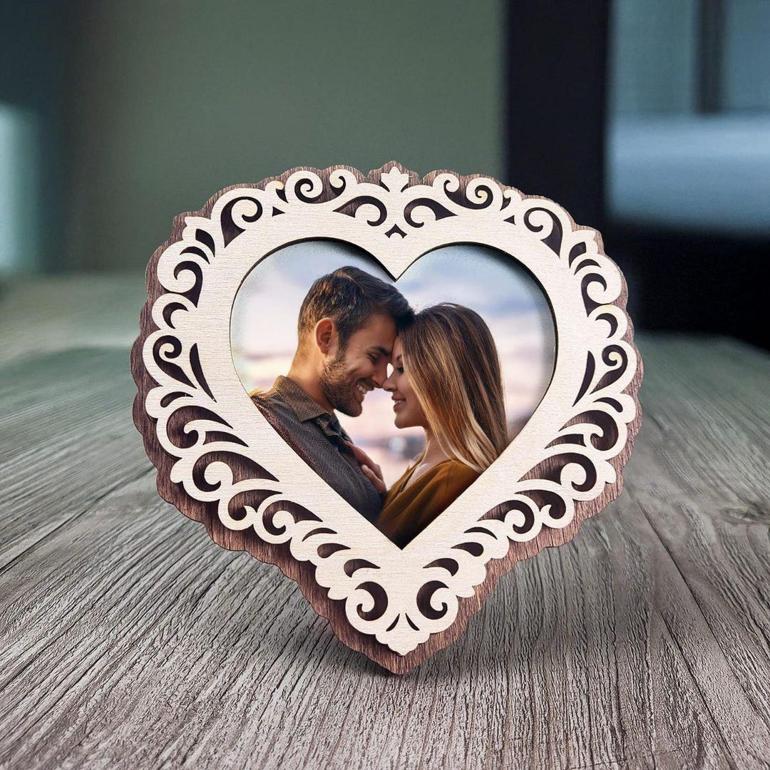 Double Wooden Heart-shaped Photo Frame 200mm - Romantic Laser Cut Frame ...