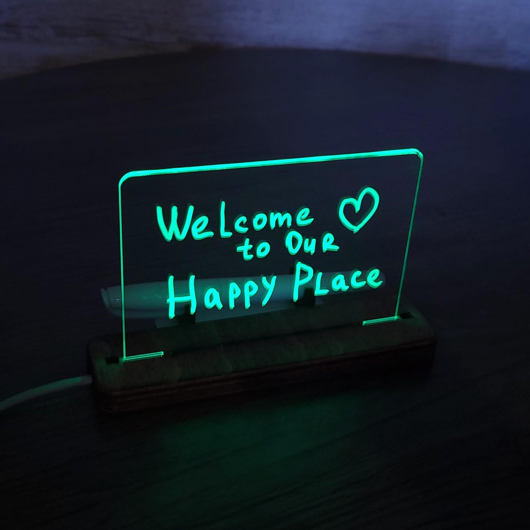 LED Glass Message Board With Wooden Base Light-up Dry Erase Memo Board ...