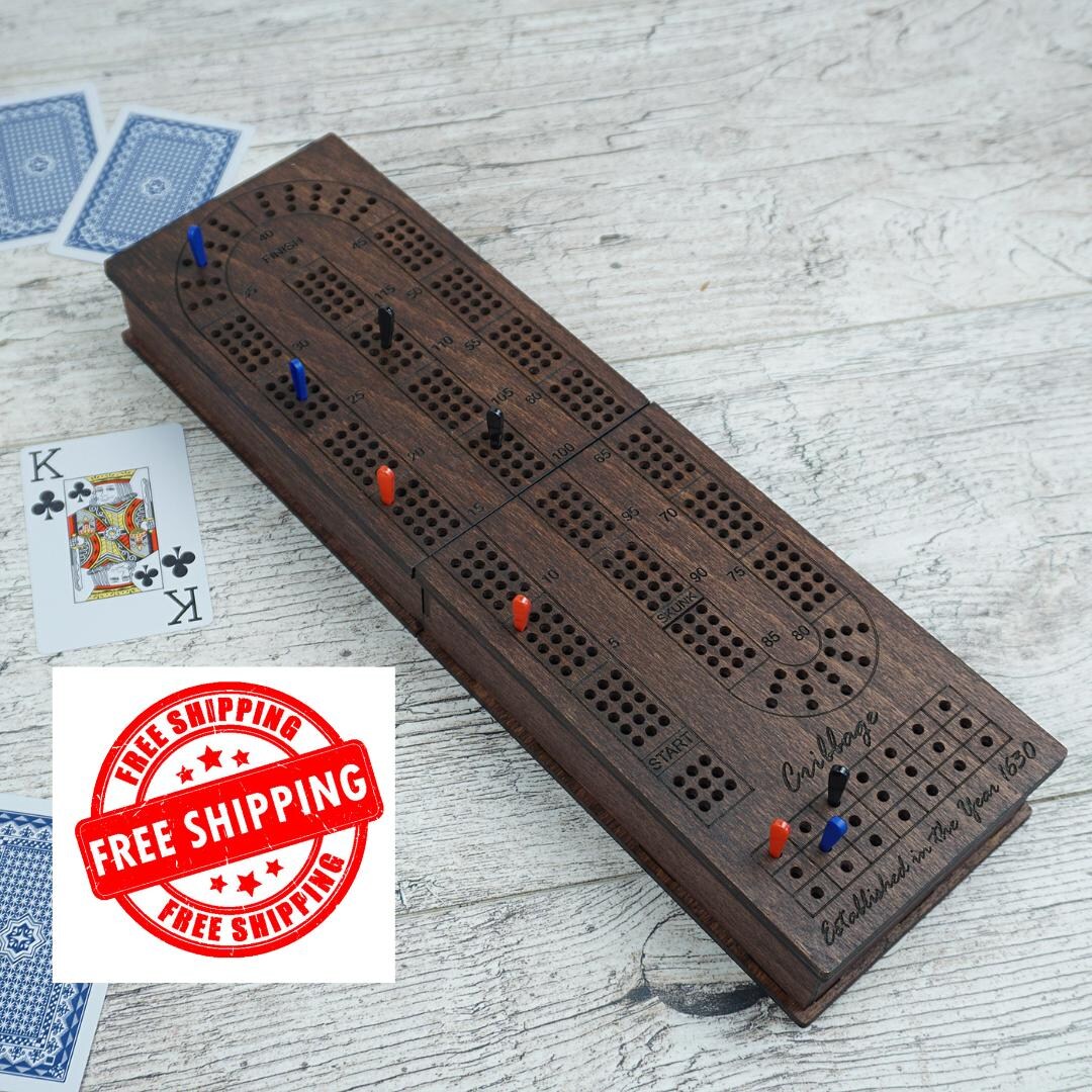 Handmade Cribbage Board - Classic Wooden Cribbage Set, Family Game ...