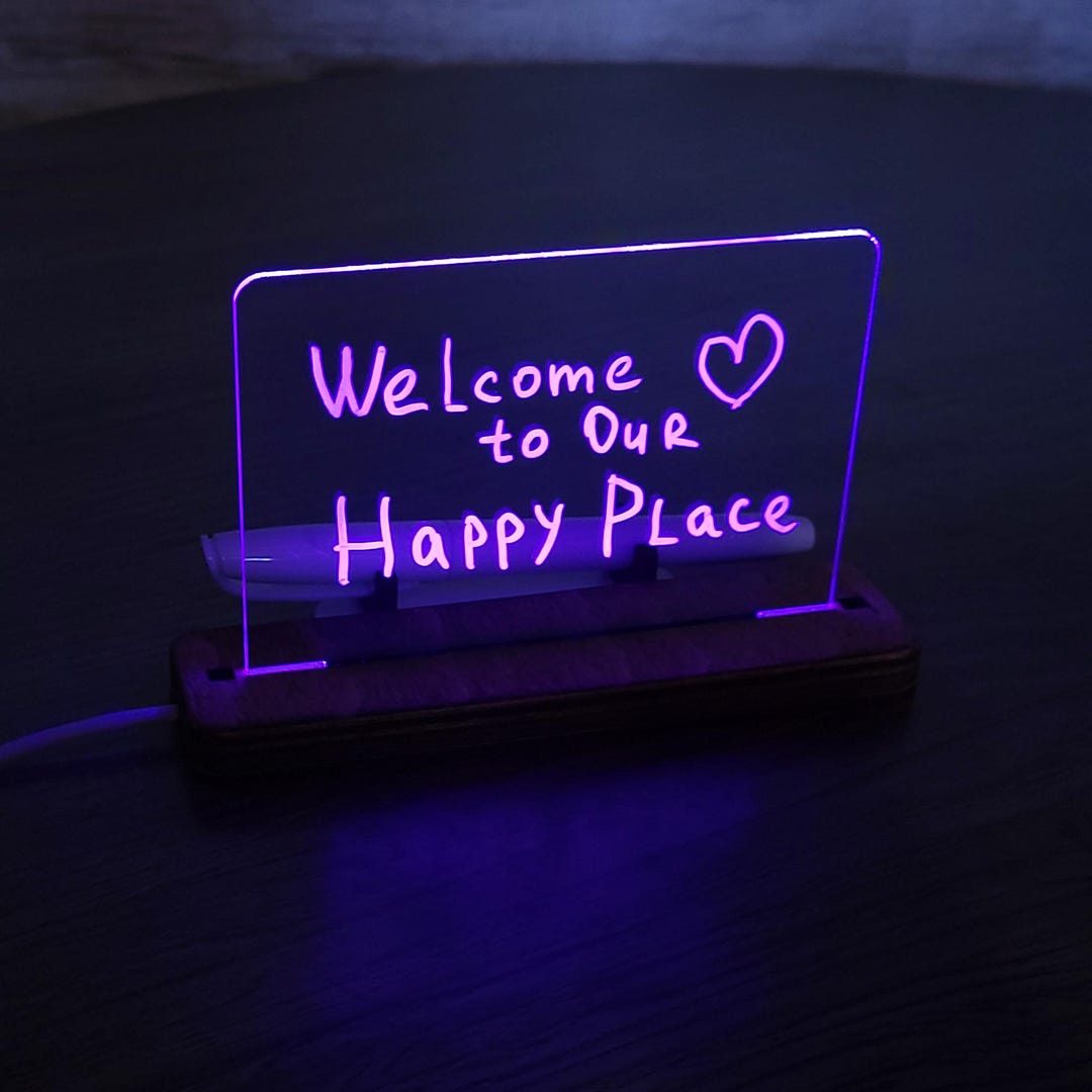 LED Glass Message Board With Wooden Base – Light-up Dry Erase Memo ...