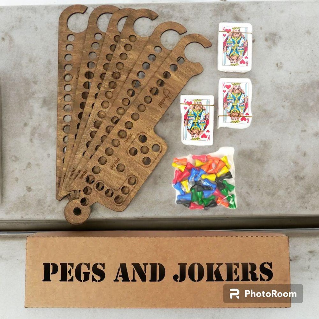 Handmade Pegs and Jokers Game Set Unique Wooden Board Game With Cards ...