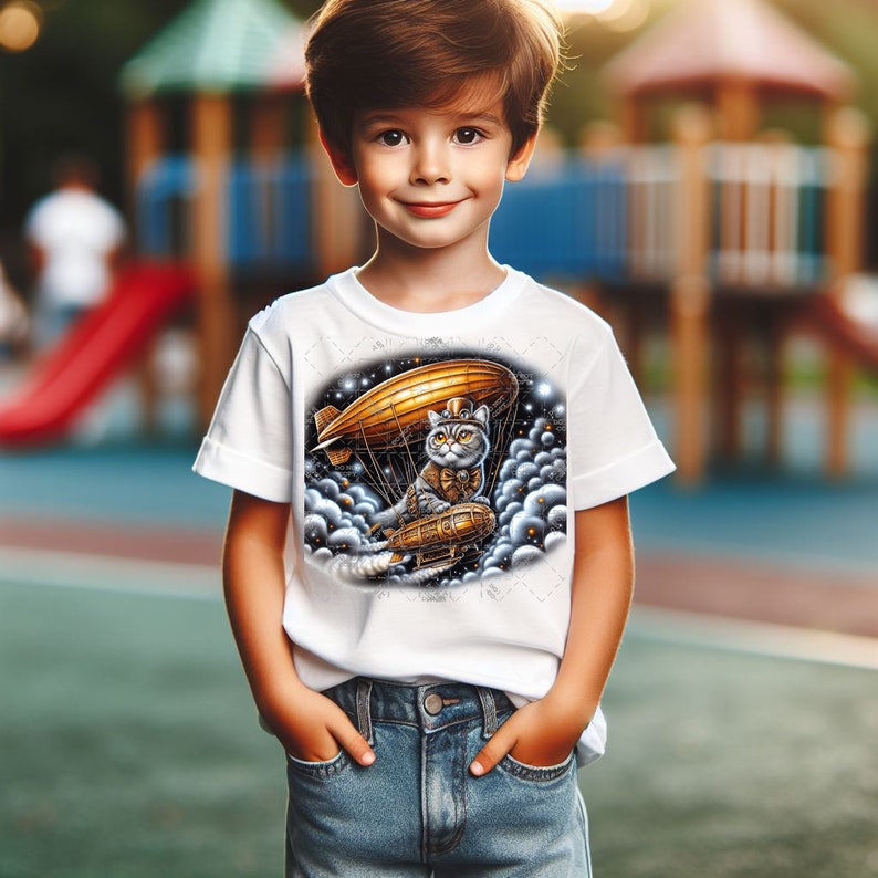 Steampunk Kitty 1 Digital Download PNG File Cat Zeppelin Clouds Stars ...