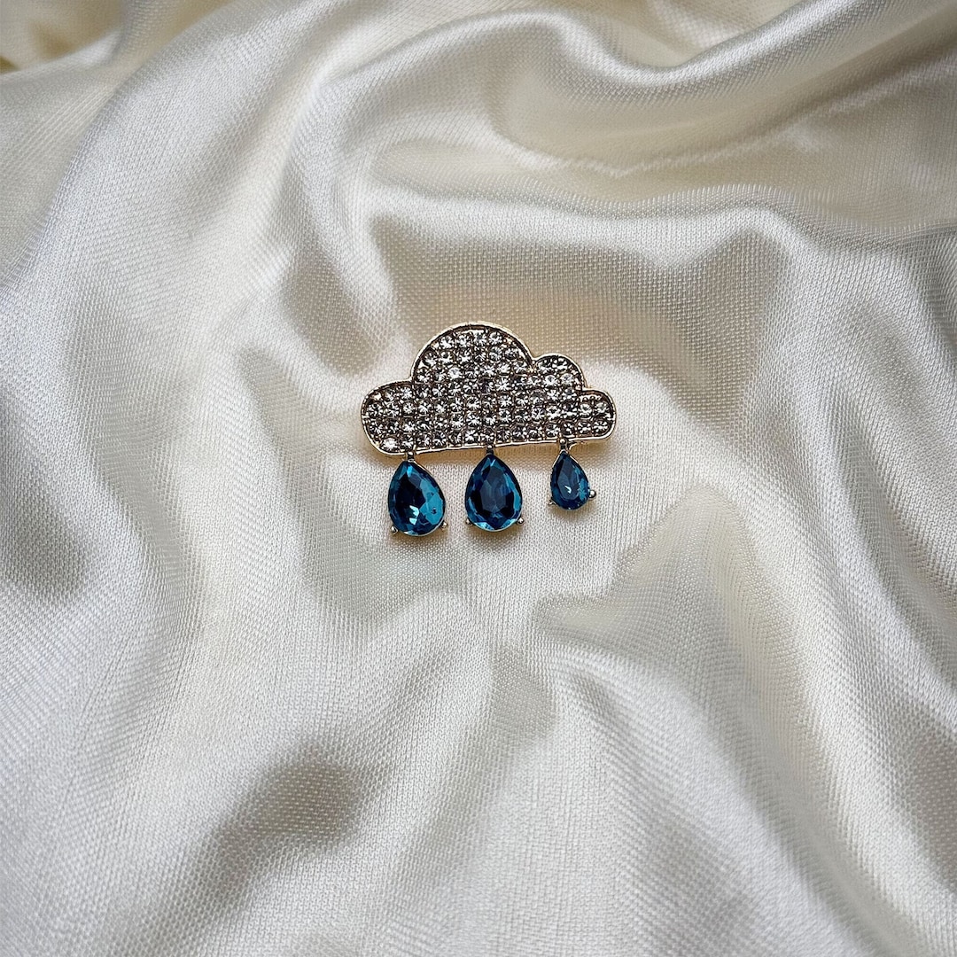 Cloud Blue Raindrop Brooch,blue Zircon Brooch,cloud Brooch,gift for Mom,raindrop Pin,pin for Hat ...