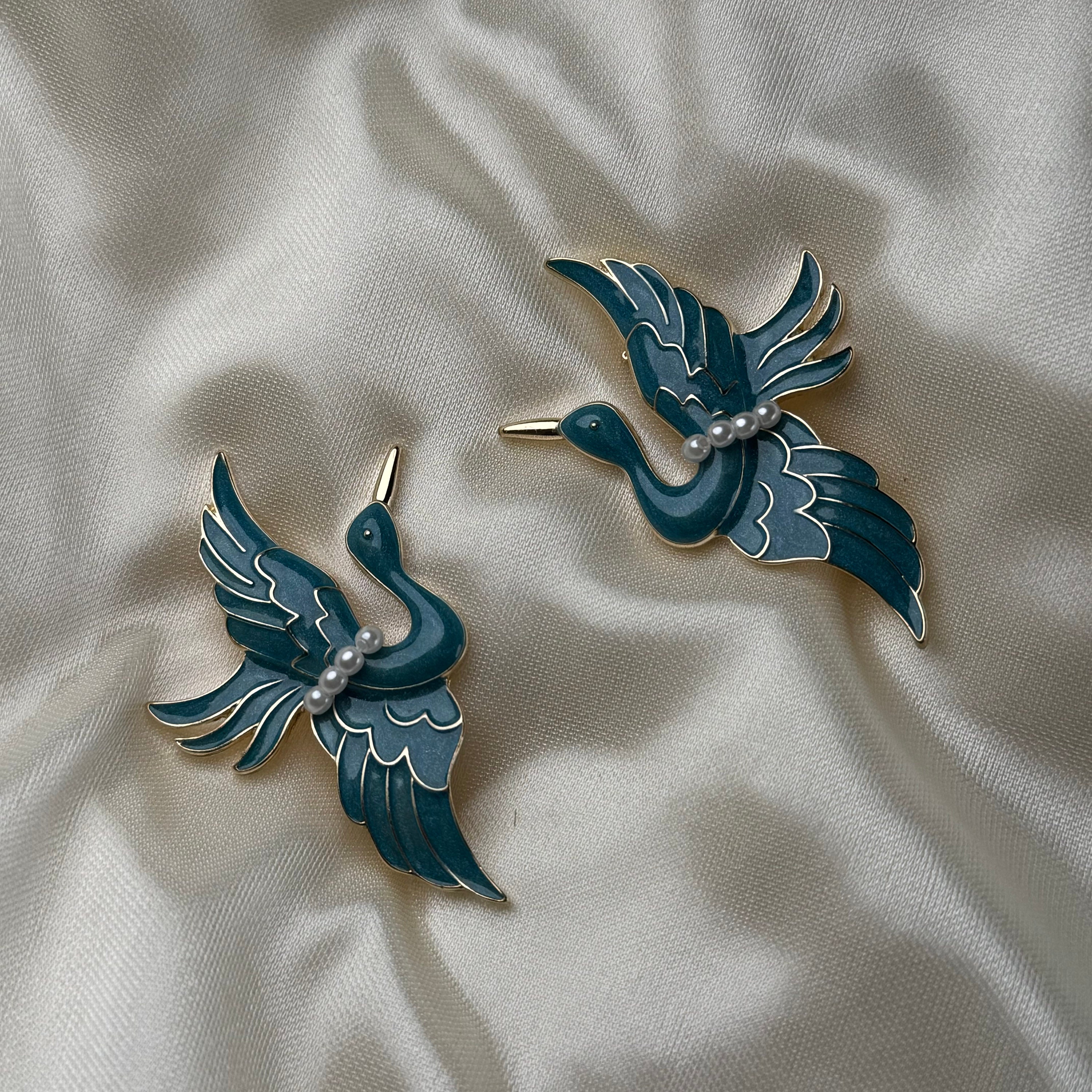 Blue Crane Brooch, Vintage Art Deco Heron Bird Pin - Etsy