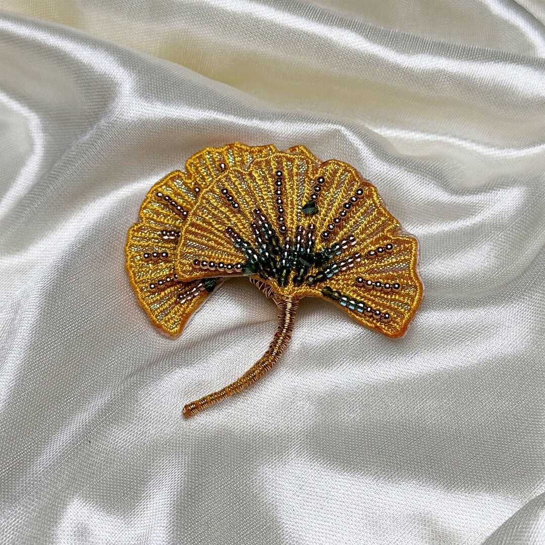 Yellow Gingko Embroidered Brooch,plant Brooch,embroidery Brooch,chinese ...