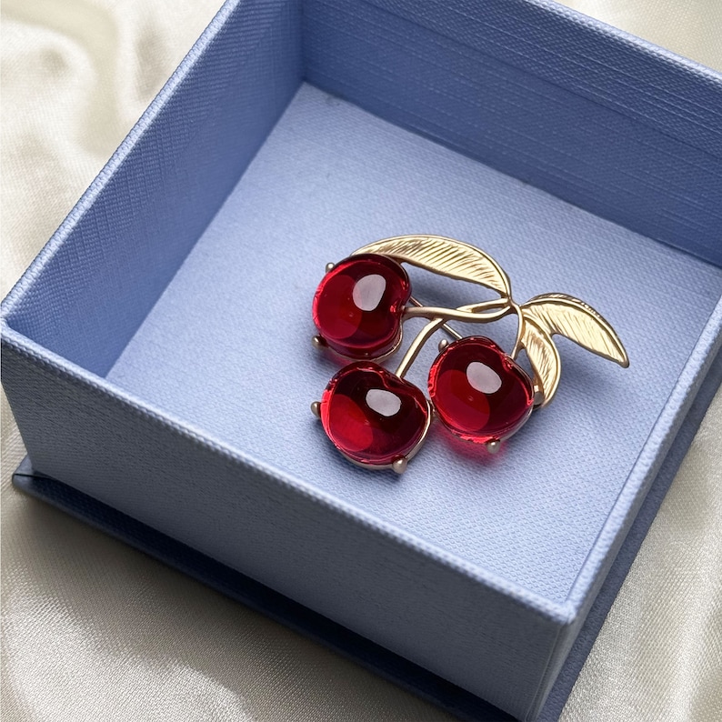 Vintage Red Cherry Brooch: Gold Tone Party Jewelry - Etsy