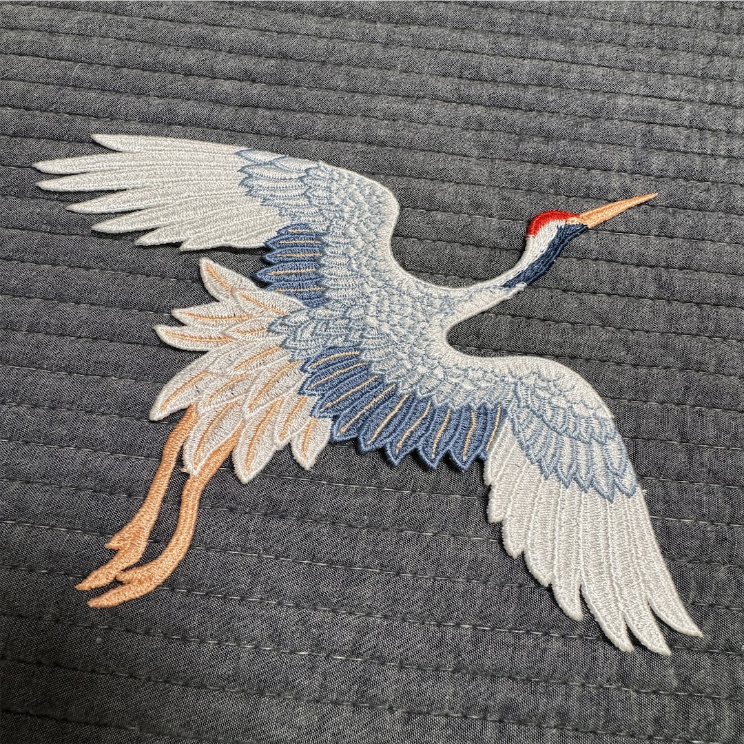 Crane Embroidery Patch,japanese Bird Patch, Blue Crane Badge, DIY ...