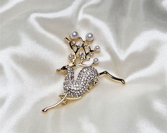 Gold Stag Head Brooch Pin – Men’s Lapel Pin, Deer Antler Pin, Vintage ...