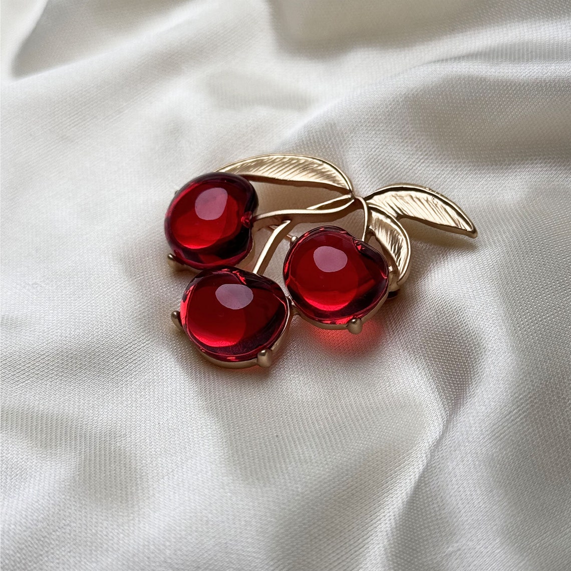 Vintage Red Cherry Brooch: Gold Tone Party Jewelry - Etsy