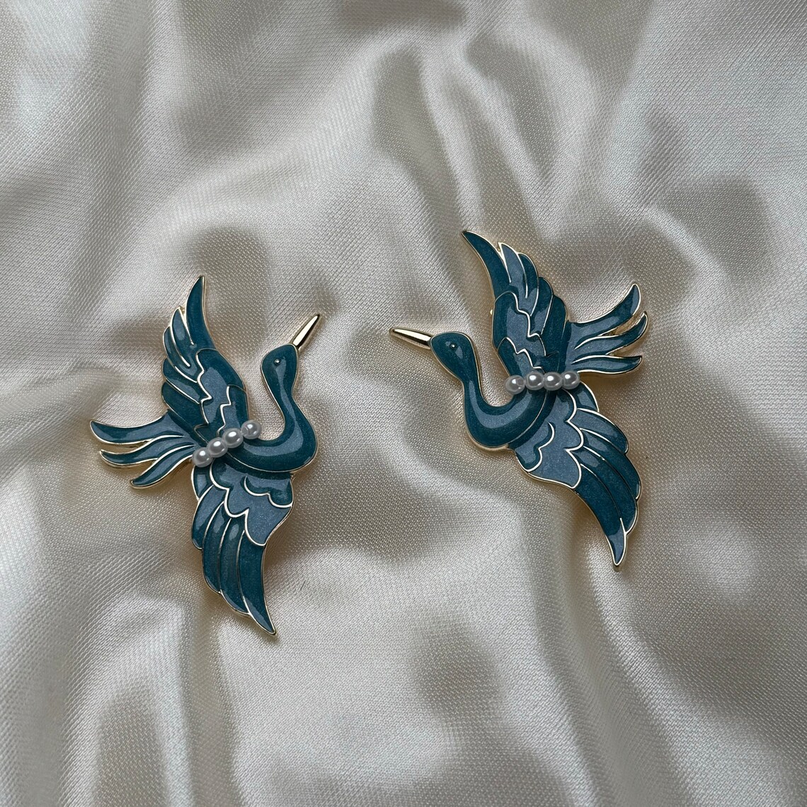 Blue Crane Brooch, Vintage Art Deco Heron Bird Pin - Etsy