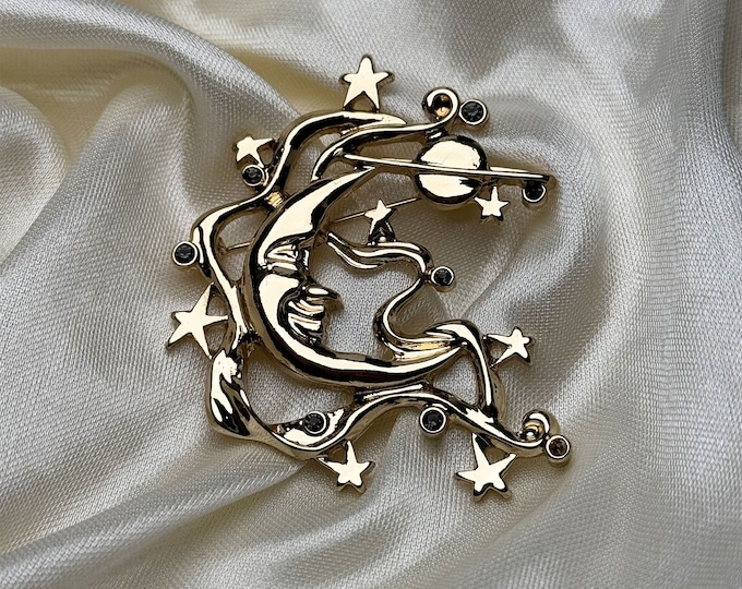 B-0105 - Gold Floral Half Moon Brooch - Etsy